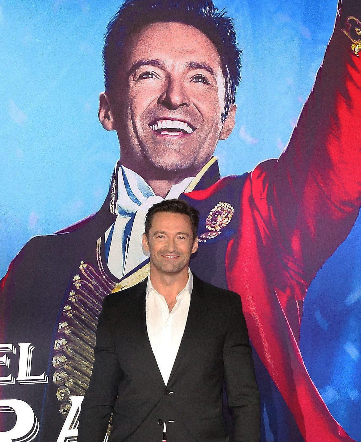The Greatest Showan Hugh Jackmn in front of his poster – New York Theater